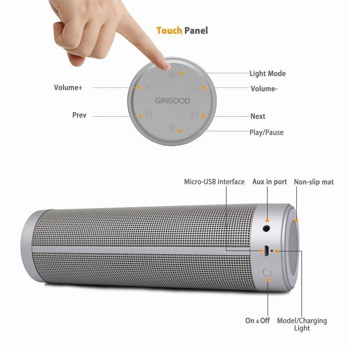 GINGOOD LED Bluetooth Speakers Portable Hip-Hop Wireless Dancing Colorful Bass Build in ...