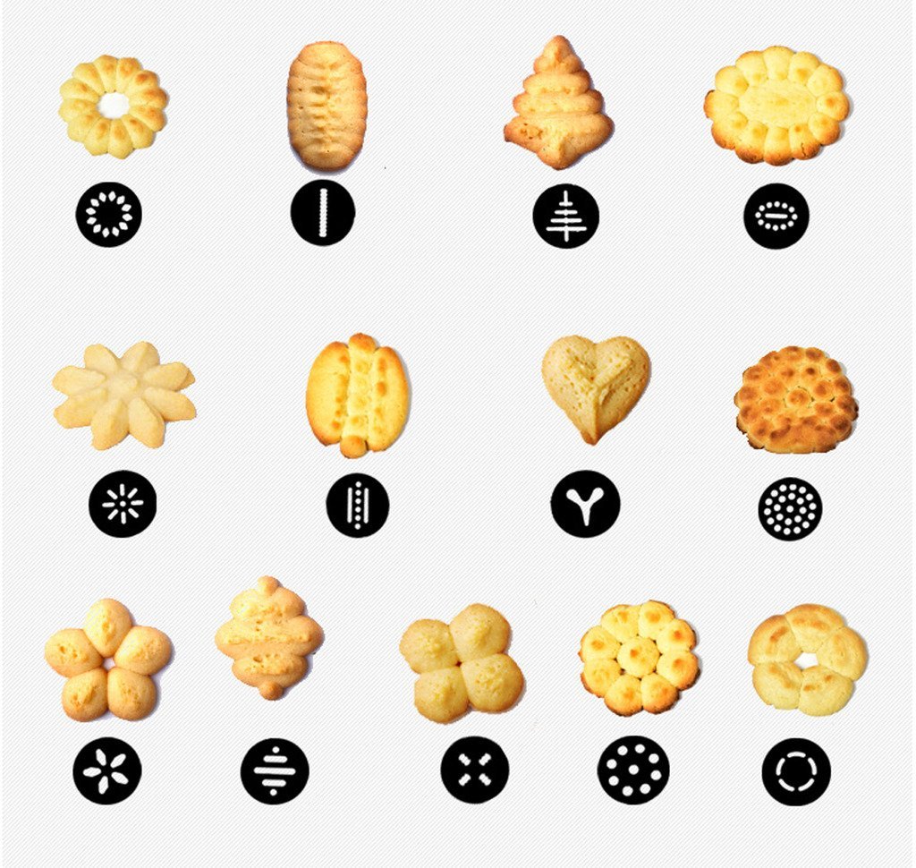 HuiJia Stainless Steel Deluxe Biscuit Press Cookie Gun Set Includes 13 ...