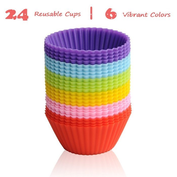 LAVAVIDA Silicone Baking Cups, 24 Pack 6 Colors Cupcake Liners ...