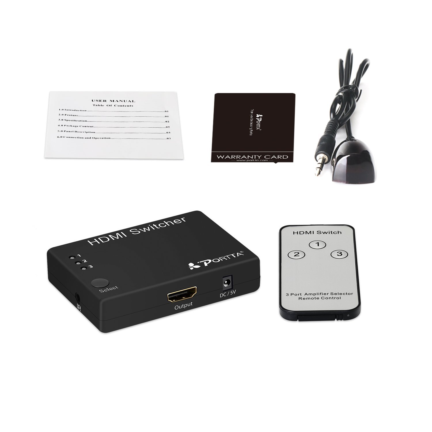 Portta PET0301S HDMI Mini Switch/Switcher 3 Port 3x1 v1.3 with IR ...