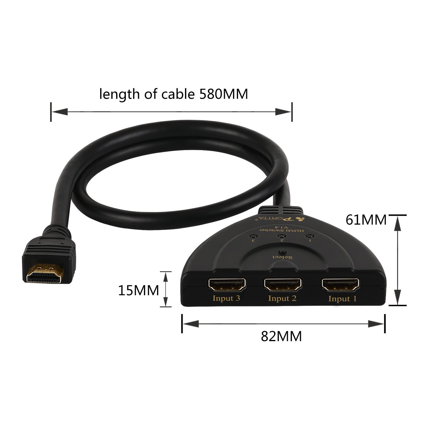 Portta PET0301S HDMI Mini Switch/Switcher 3 Port 3x1 v1.3 with IR ...