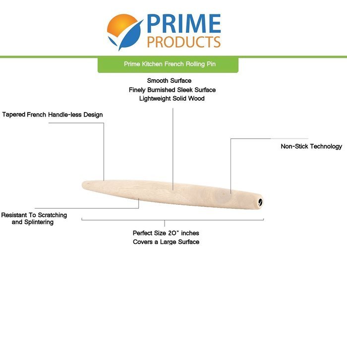 Prime Kitchen French Rolling Pin | 20 inch Natural Tapered Wooden Dough ...