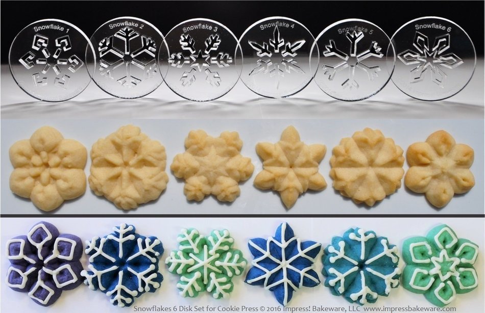 Snowflakes 6 Disk Set for Cookie Presses (SIZE M disks for presses that ...