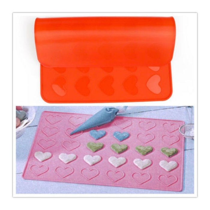 30 Hearts Silicone Pastry Cake Macaron Macaroon Oven Baking Mould Sheet ...