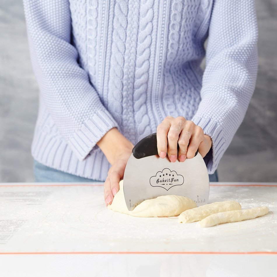BakeitFun Large Stainless Steel and Silicone Dough Scrapers Set ...