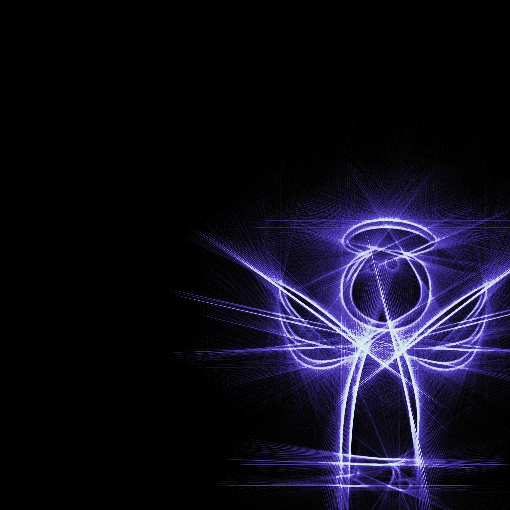 Luminous purple guardian angel on a black background free image download