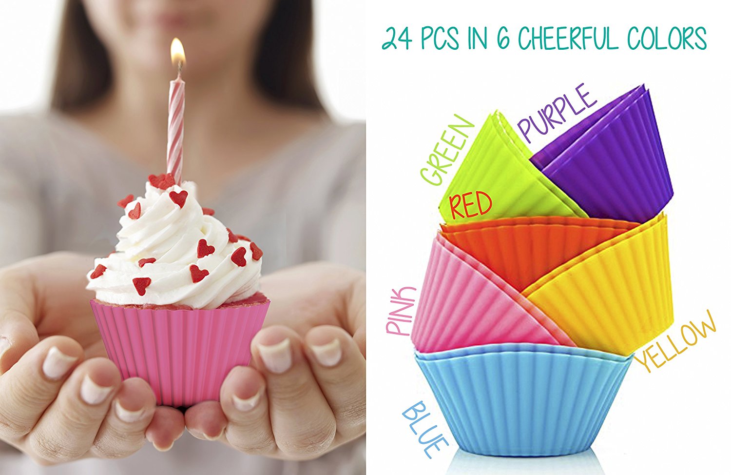 Eve Baking Cups Reusable Silicone Round Baking Cup 24pcs with Recipe e ...