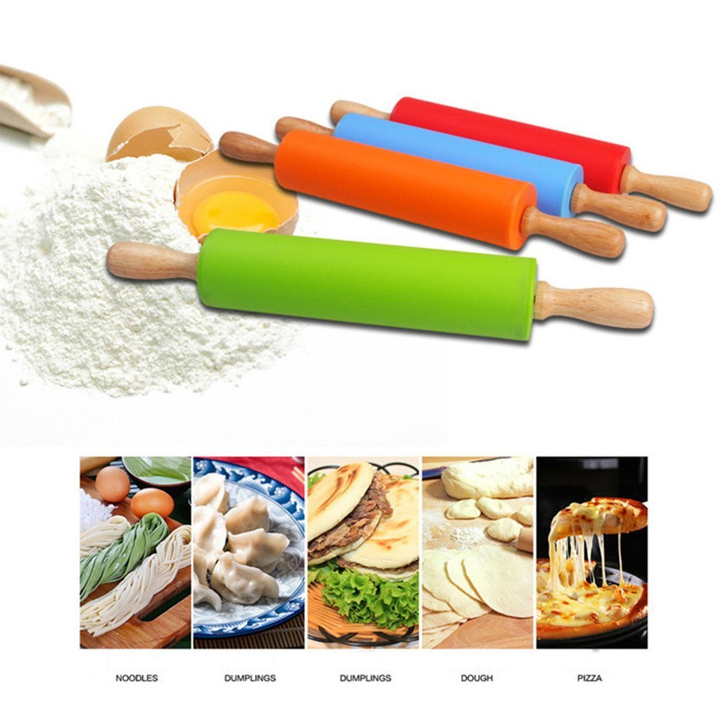 Kuke Silicone Rolling Pin with Wood Handles Professional Non-stick Home ...