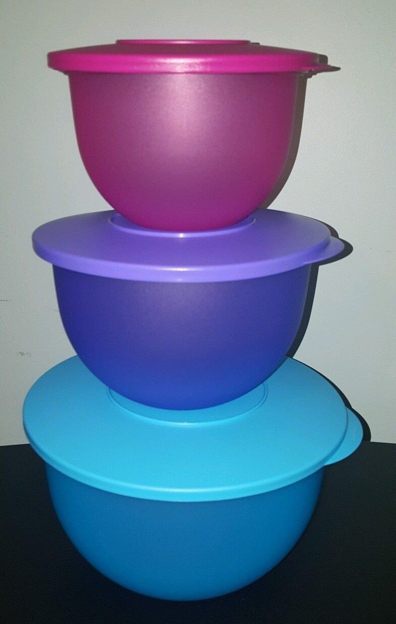 Tupperware Impressions Classic Bowl Set of 3 in Cool Aqua, Lupine and ...
