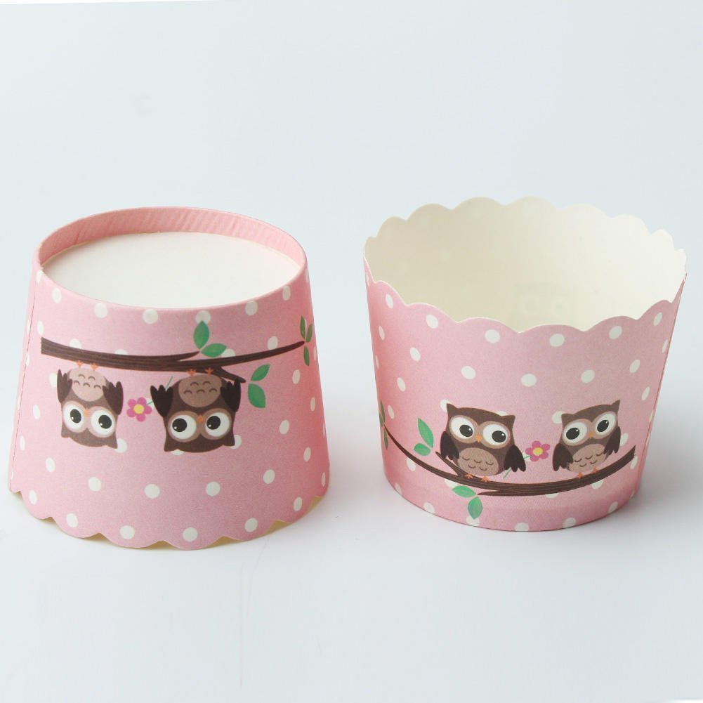 50Pcs Baking Cups Pattern Pink Polka Dot Owl for Cupcake and Muffin N6 ...