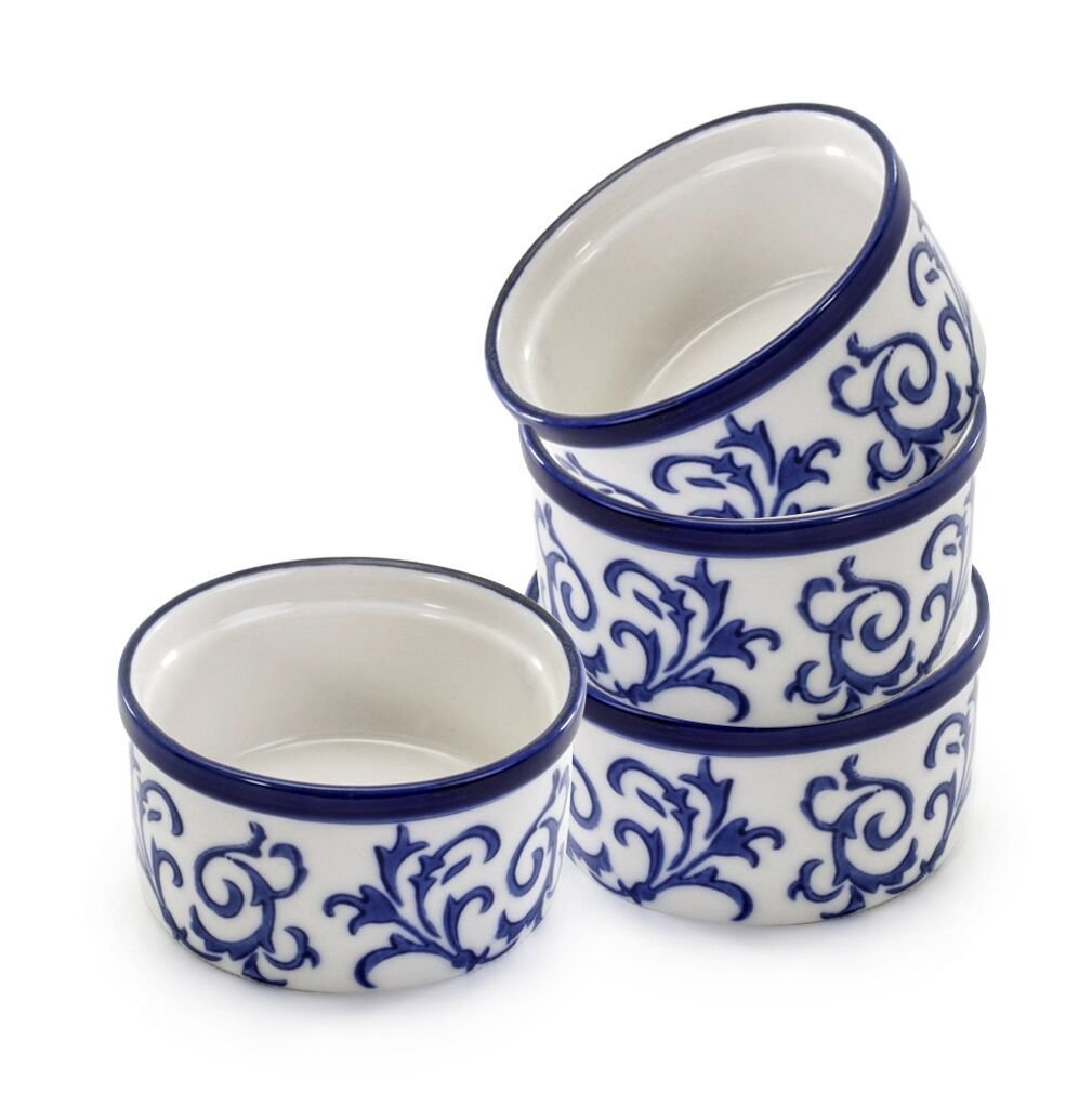 BIA Cordon Bleu White Porcelain with Blue Swirls 6 ounce Ramekin- Set ...