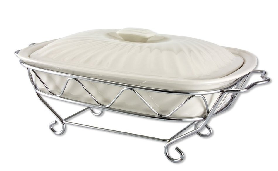 Godinger 2-Quart Lidded Ceramic Baker with Serving Stand free image ...