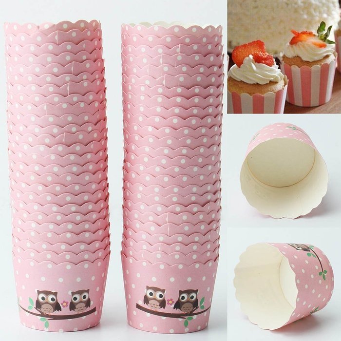 50Pcs Baking Cups Pattern Pink Polka Dot Owl for Cupcake and Muffin ...