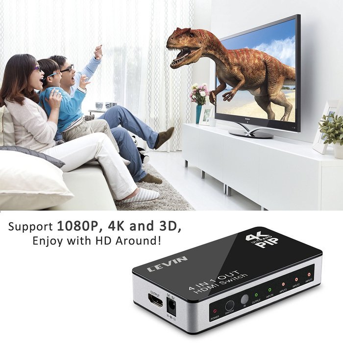 4K x 2K 4-Port HDMI Switch, Levin High Speed Selector Switcher Support PIP Function with Full HD ...