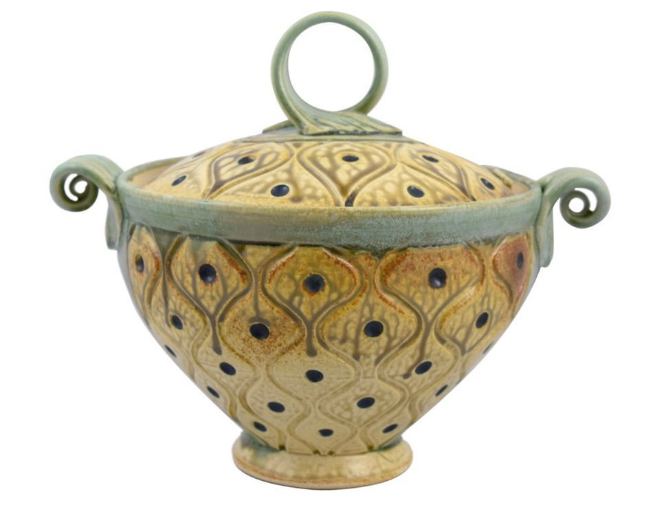 American Made Hand-Carved Pottery Lidded Casserole Dish with Diamond ...