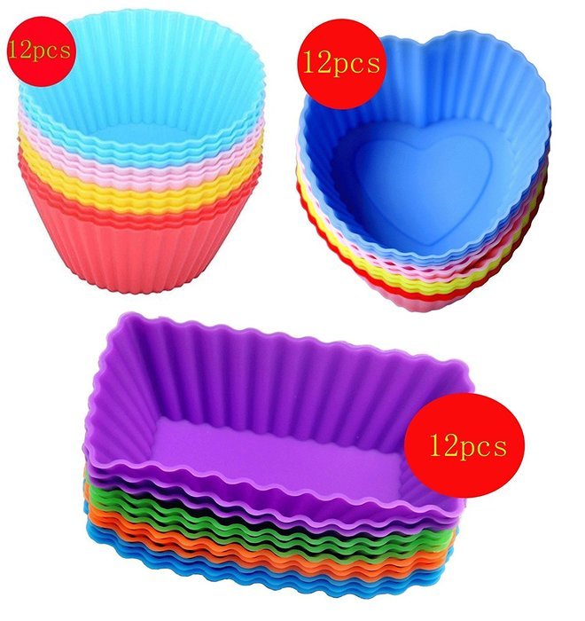 Cutequeen Trading 24pcs (12pcs Round and 12pcs Rectangular) Silicone ...