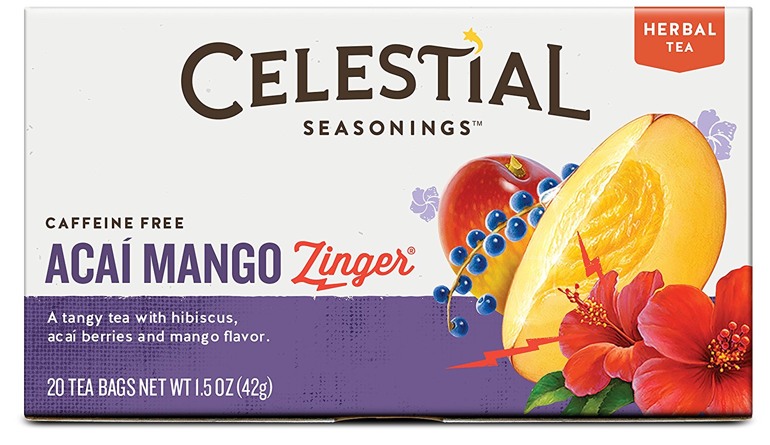 Celestial Seasonings Wild Berry Zinger Herbal Tea, 20 Count (Pack of 6 ...