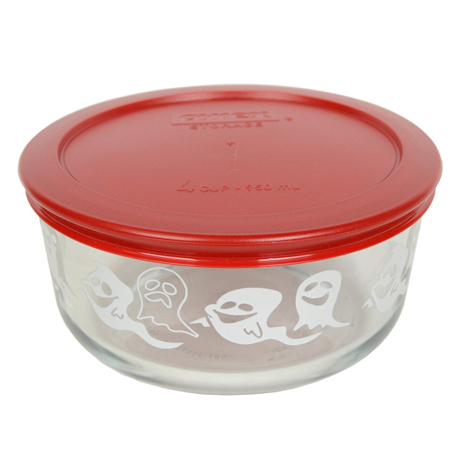 Pyrex 7201 4 Cup Ghost Glass Bowl and 7201-PC Poppy Red Lid free image ...