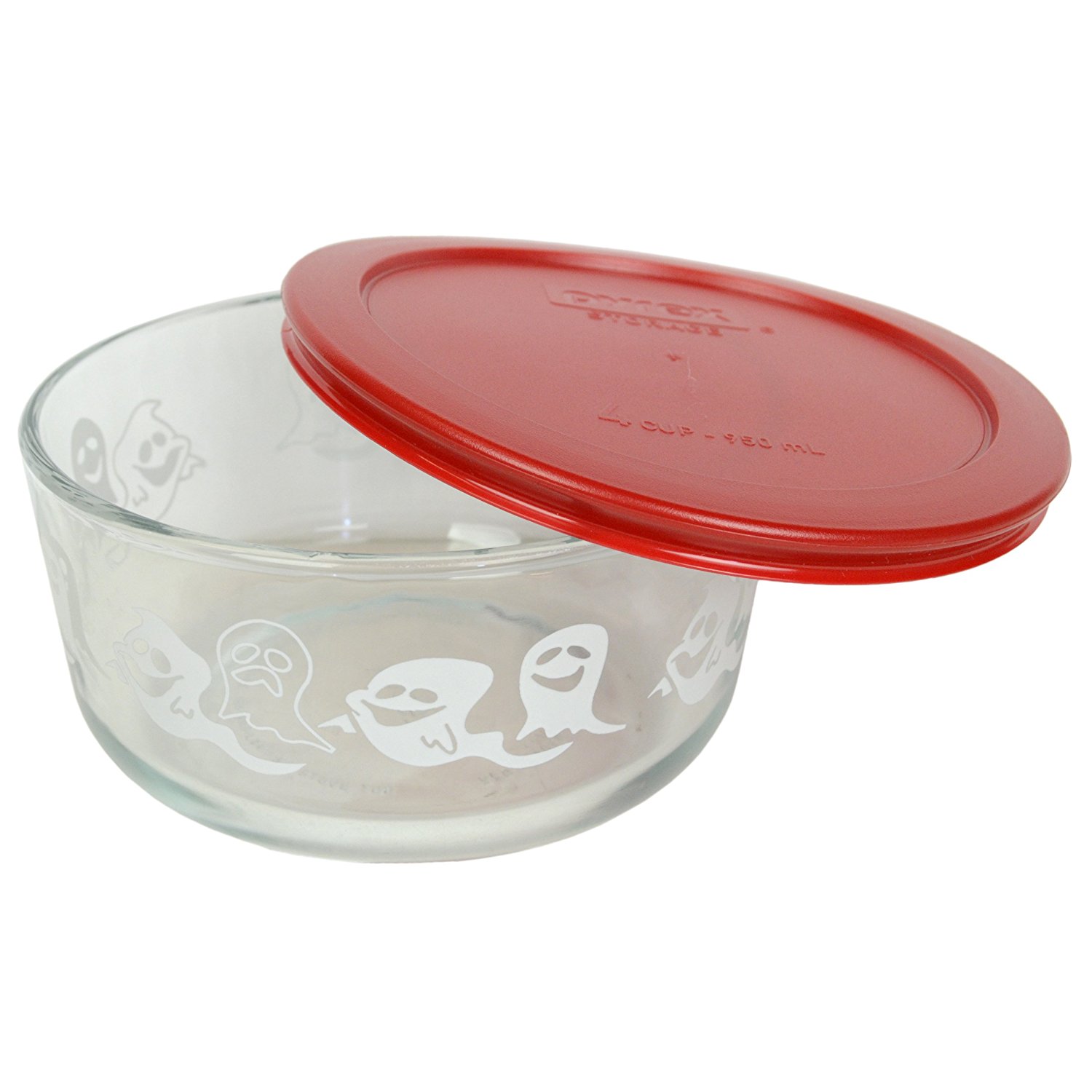 Pyrex 7201 4 Cup Ghost Glass Bowl and 7201-PC Poppy Red Lid N2 free ...