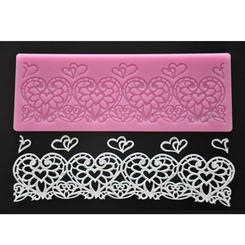 FOUR-C Lace Silicone Mat Heart Embossing Pad Cake Lace Mold Color Pink ...