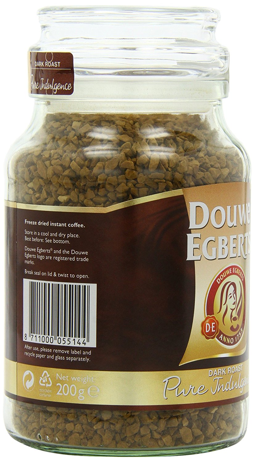 Douwe Egberts Pure Indulgence Instant Coffee in Jar, Dark Roast, 7.05 ...