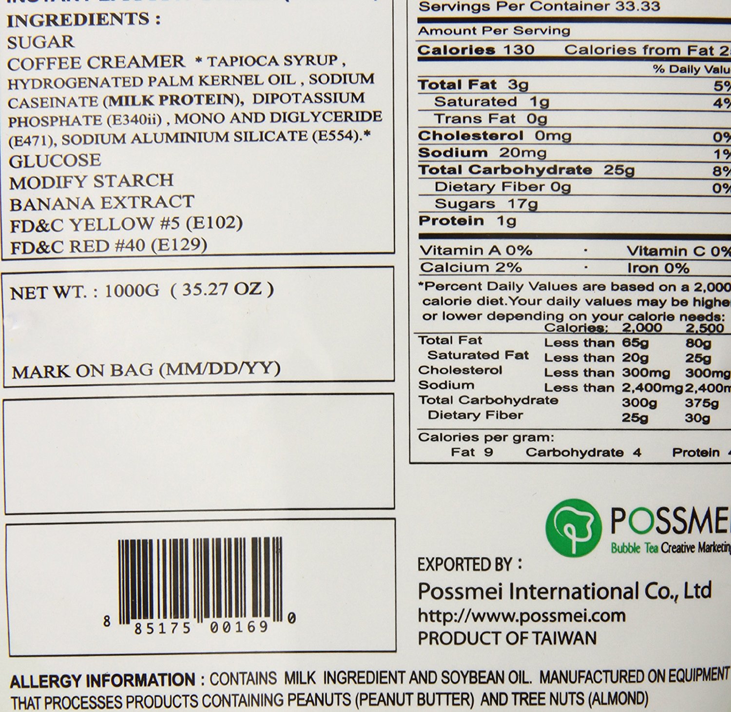 Possmei Bubble Tea Mix Instant Powder, Taro, 2.2 Pound N14 free image ...