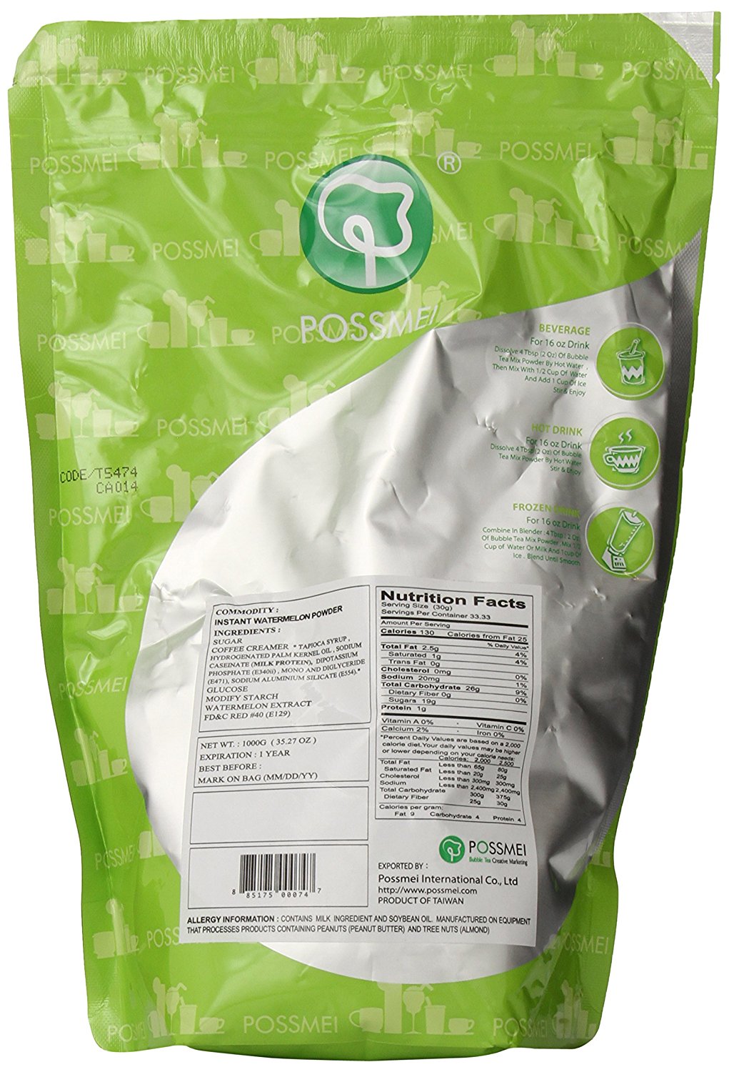 Possmei Bubble Tea Mix Instant Powder, Taro, 2.2 Pound N38 free image ...
