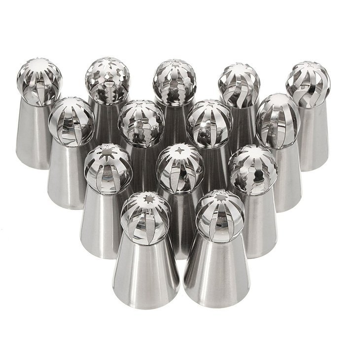"14 Pcs Different Style Sphere Ball Flower Cake Decor Icing Piping ...