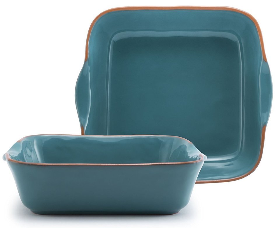 Aqua Blue Glazed Terracotta Ceramic Square Baker, 10.25"Lx11.25"Wx3"H ...