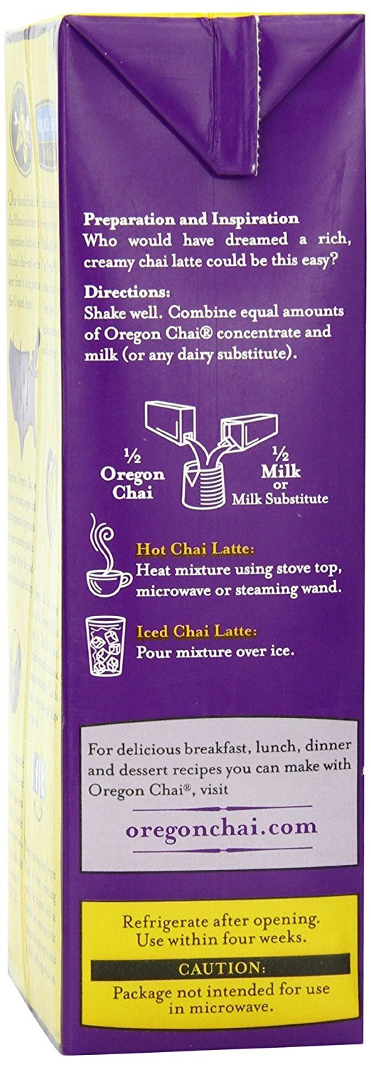 Oregon Chai Slightly Sweet Chai Tea Latte Concentrate, 32-Ounce Boxes ...
