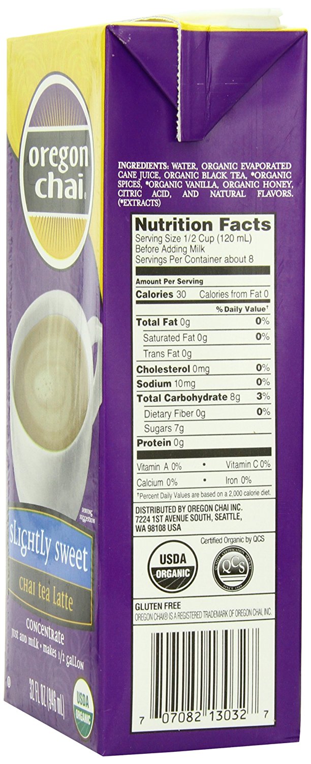 Oregon Chai Slightly Sweet Chai Tea Latte Concentrate, 32-Ounce Boxes ...