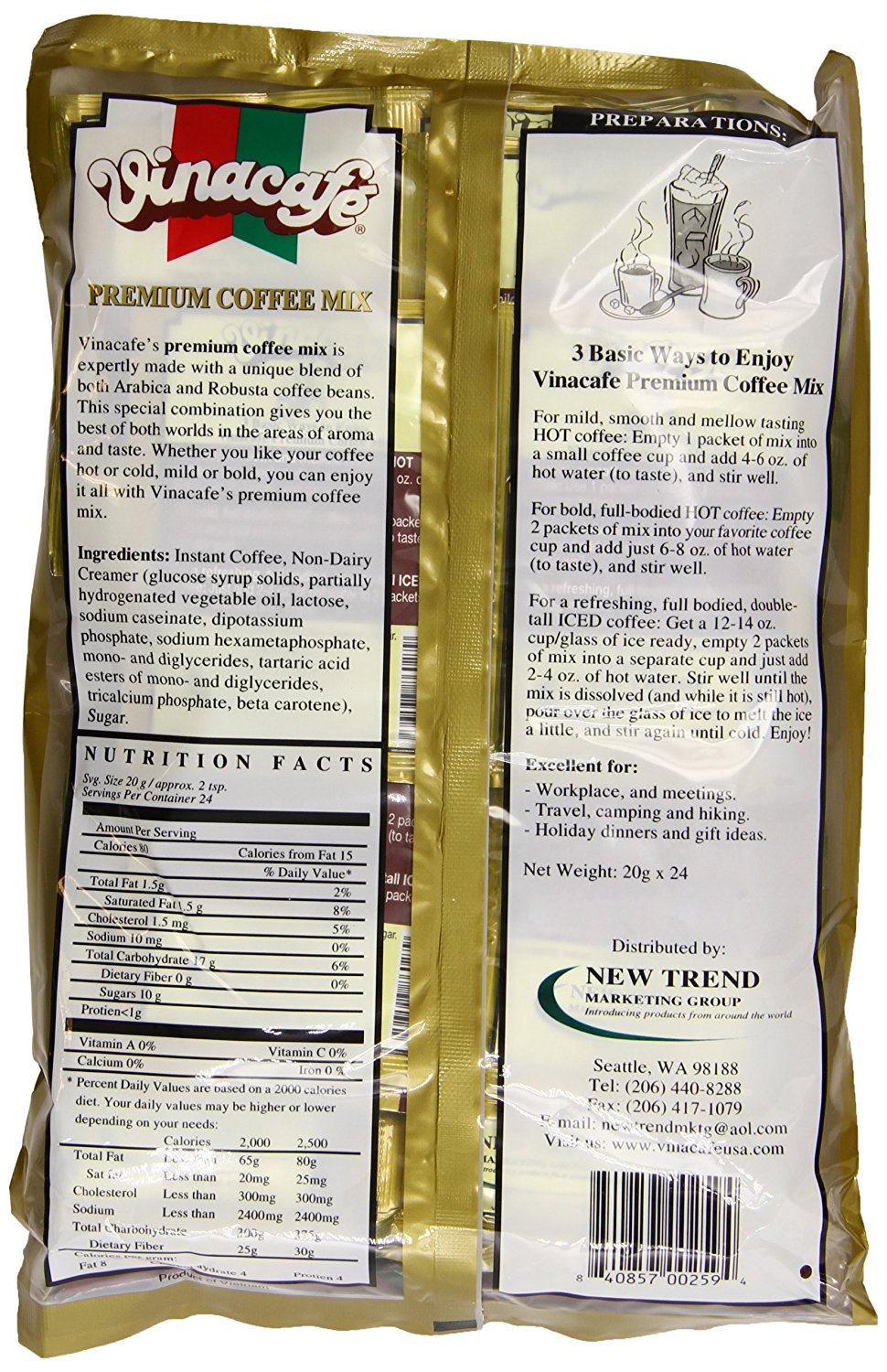 Vinacafe Premium Coffee Mix, 24-Count Packages (Pack of 5) N2 free ...