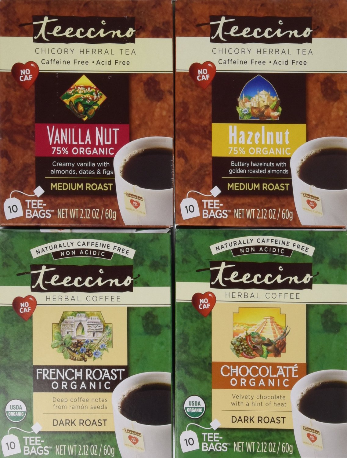 Teeccino Coffee Alternative Variety Pack - 10 Tee-Bags of each ...