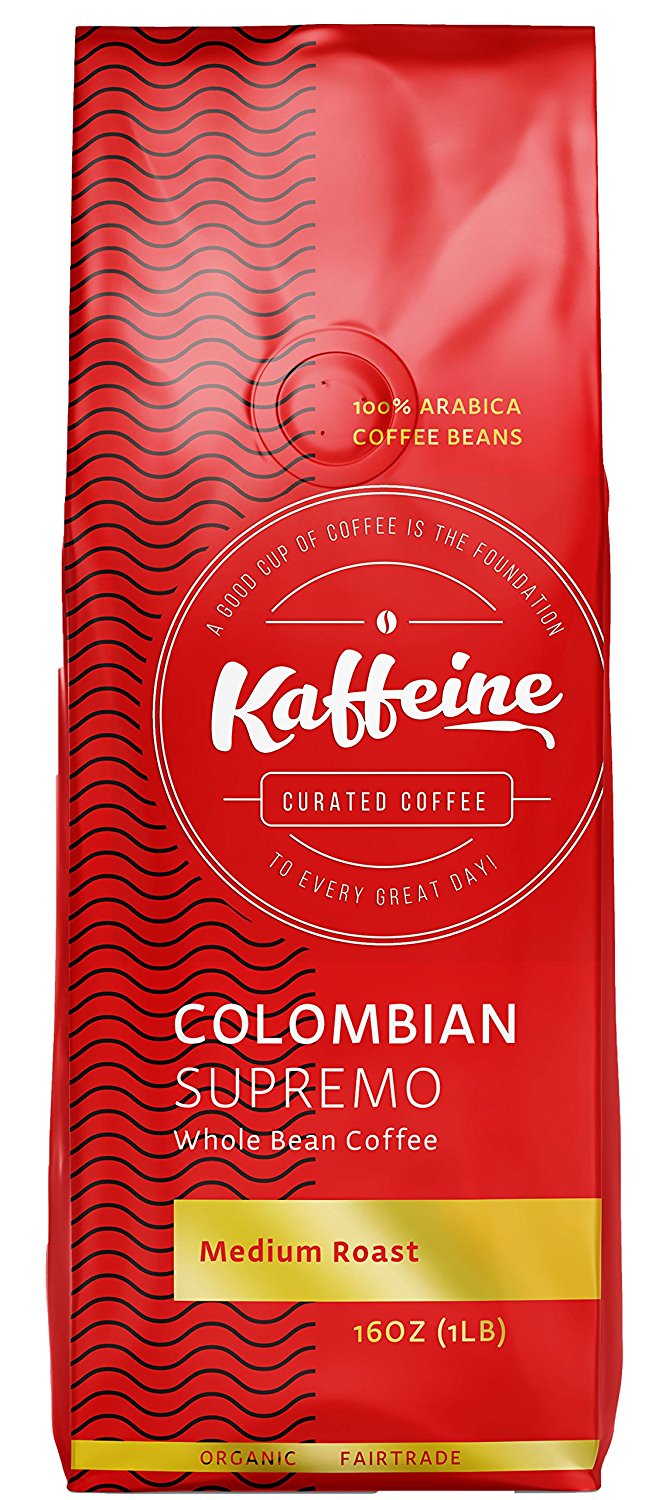 Kaffeine Koffee Organic Colombian Supremo Medium Roast Whole Bean ...