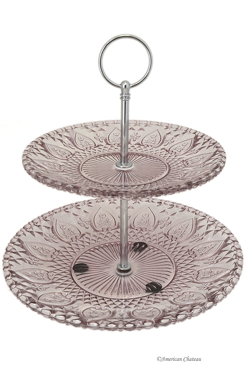 9" Depression-Style Pressed Glass 2-Tier Dessert Pastry Cake Plate ...