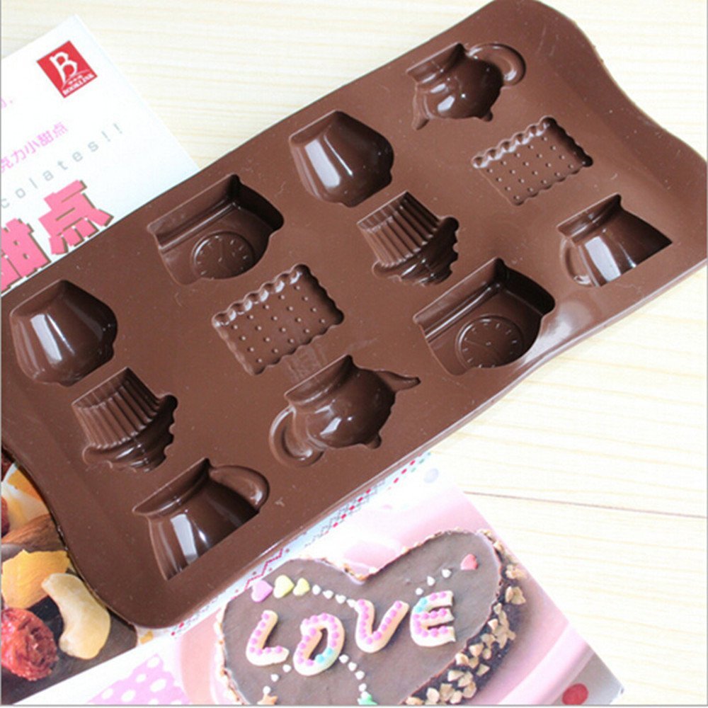 Bhbuy 1silicone Tea Cup Clock Teapot Ice Chocolate Mould Cake Mold 12 ...