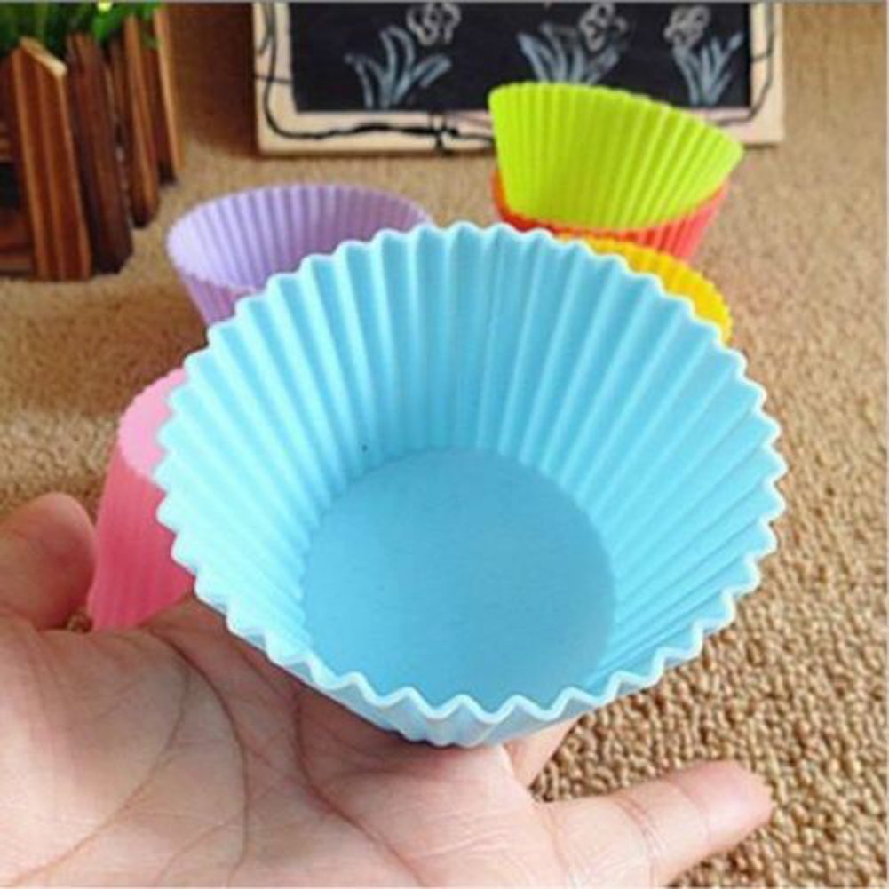 12 Pcs Round Soft Silicone Cake Muffin Chocolate Cupcake Liner Baking ...