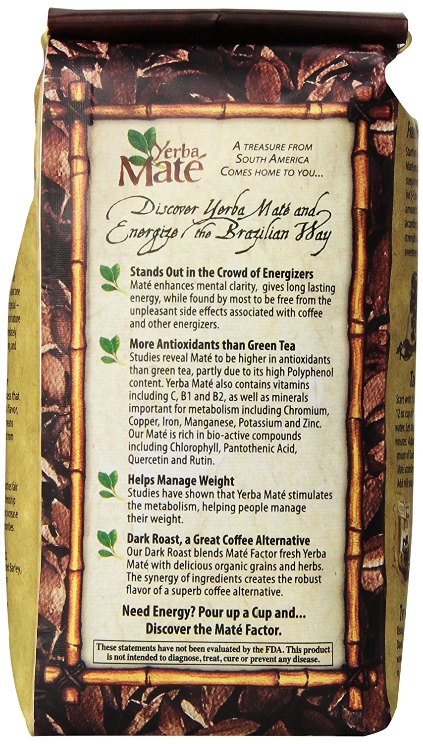 The Mate Factor Yerba Mate Energizing Mate & Grain Beverage, Dark Roast ...