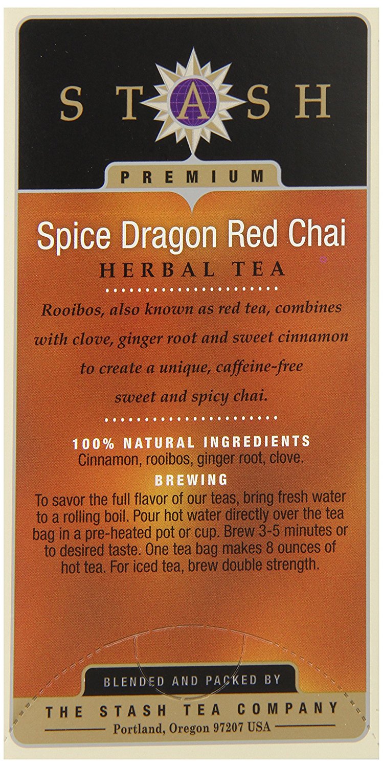 Stash Tea Spice Dragon Red Chai Herbal Tea, 18 Count Tea Bags in Foil ...