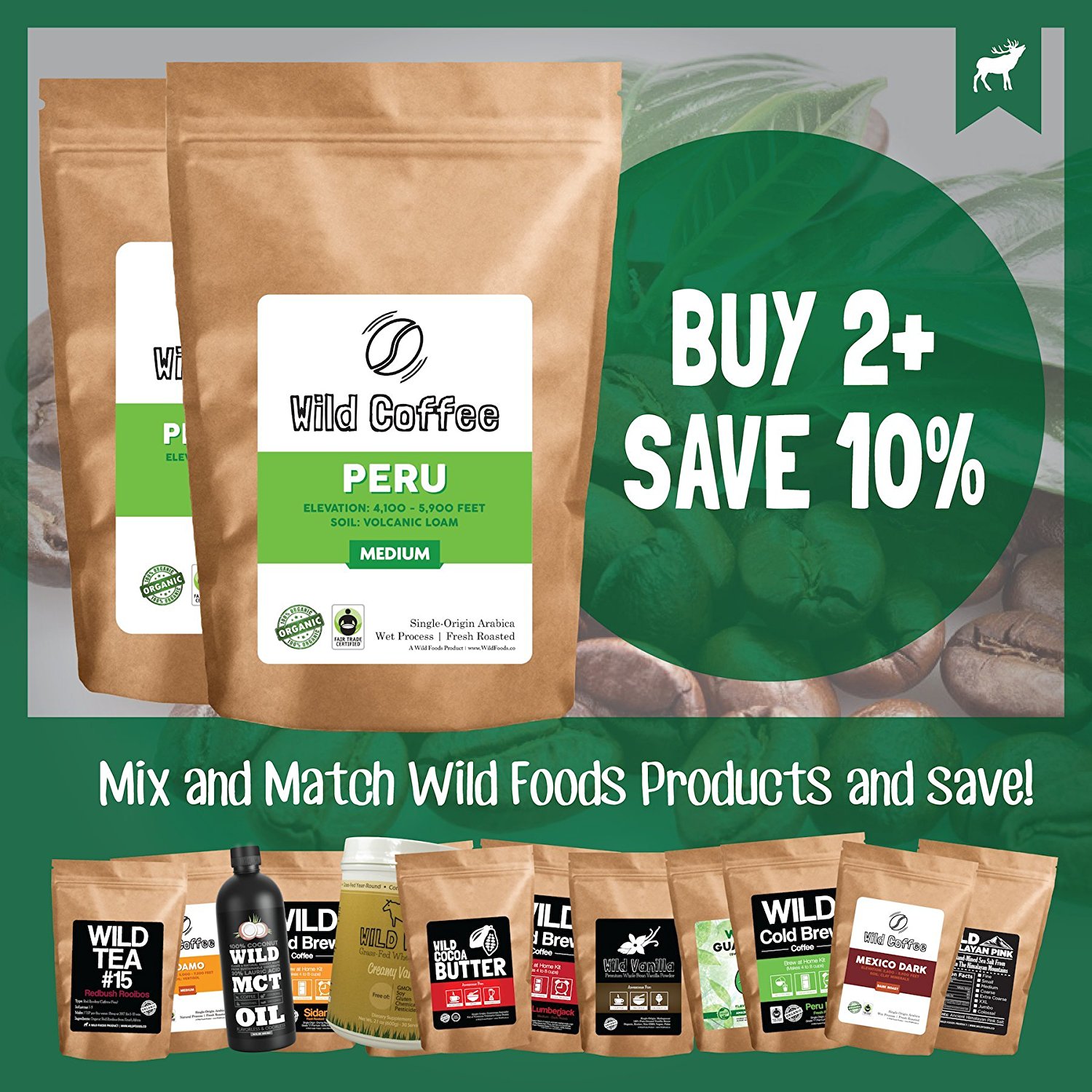 Wild Coffee, Whole Bean Organic Coffee, Fair Trade, Single-Origin, 100% ...