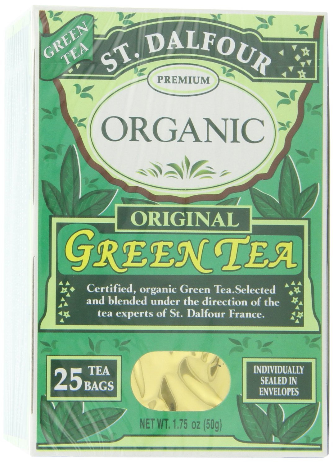 ST. DALFOUR Organic Green Tea, Tea Bags, Original, 1.75-Ounce Bags, 25 ...