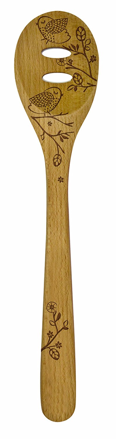 Talisman Designs Beechwood Slotted Spoon, Laser Etched with Honey Bee ...