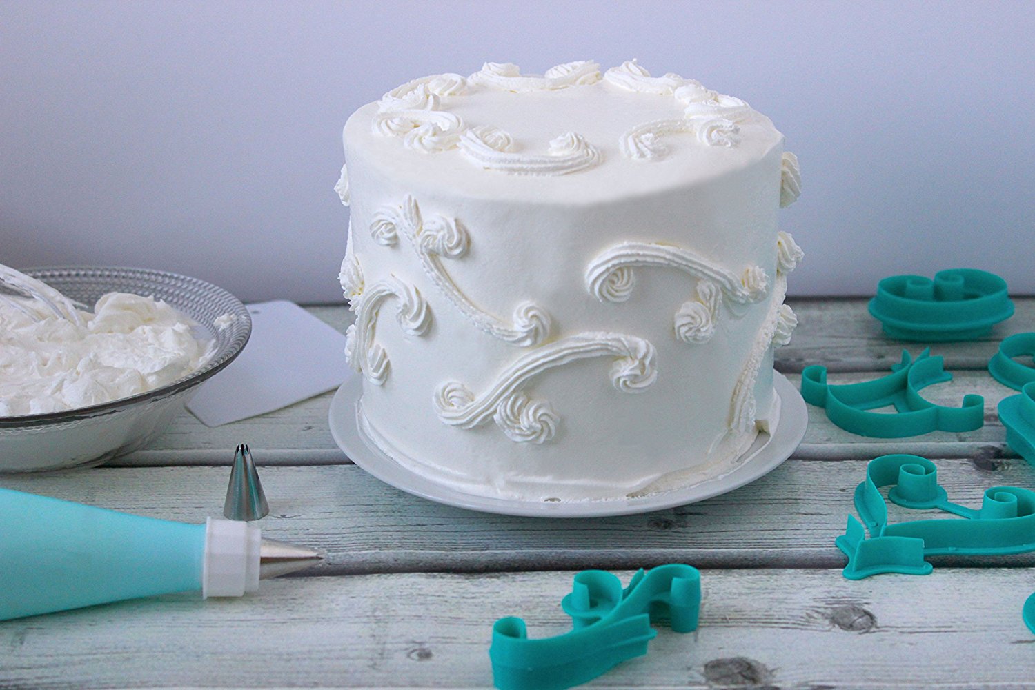 Cake Deco Kit -12 pc Cake Decorating Press Set,Icing Smoother,Silicone ...