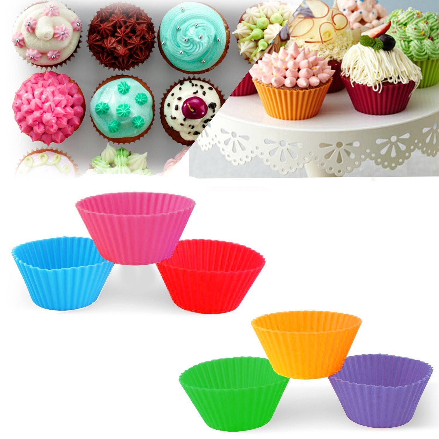 Bigear Silicone Mold Cupcake Pans Set of 2, One 12 Cup Size & One 24 ...