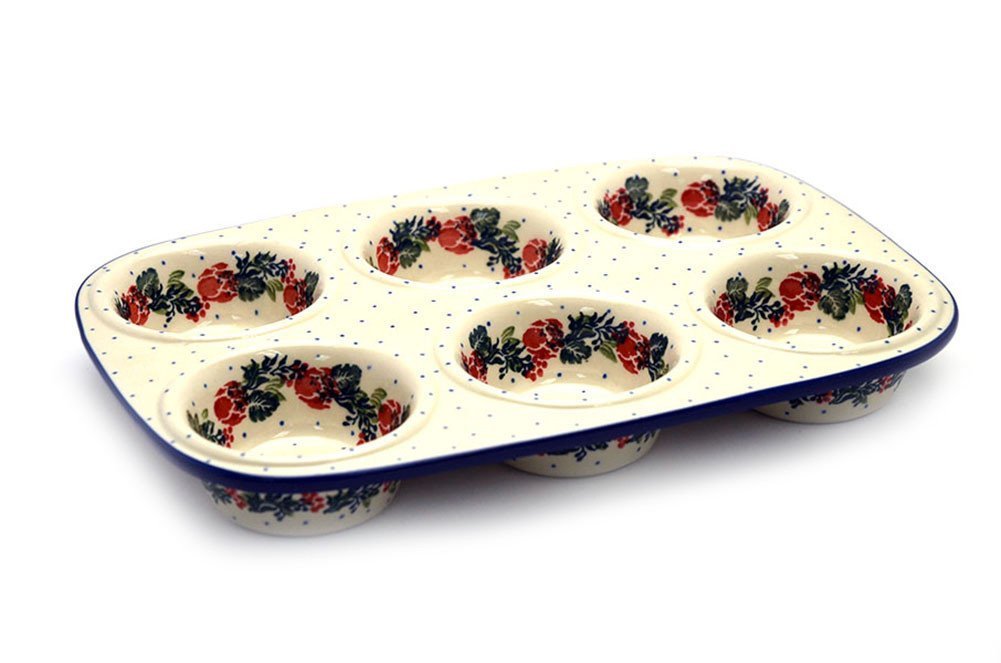 Polish Pottery Muffin Pan - Garden Party free image download