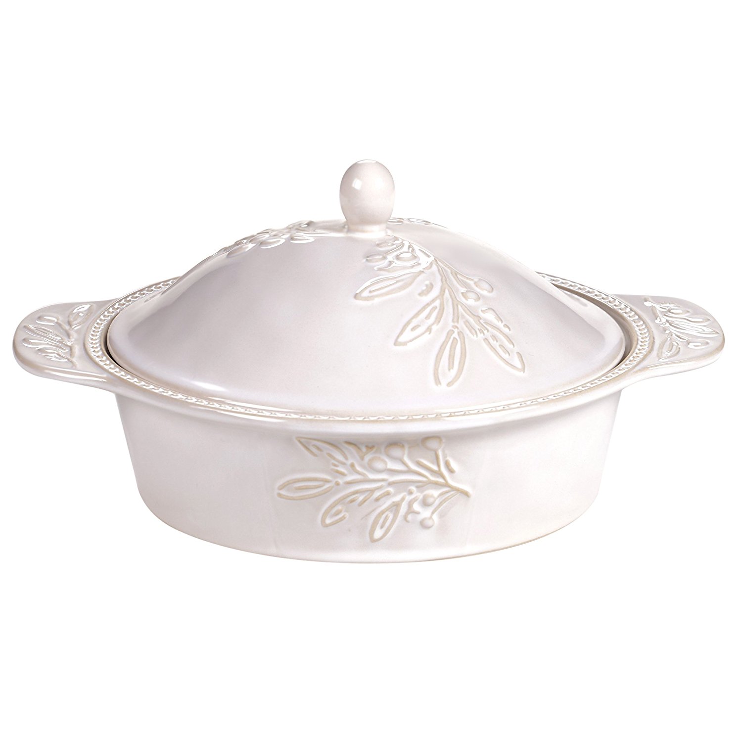 Certified International 25475 Bianca Round Bakeware Set with Lid, 2.24 quart, Ivory free image ...