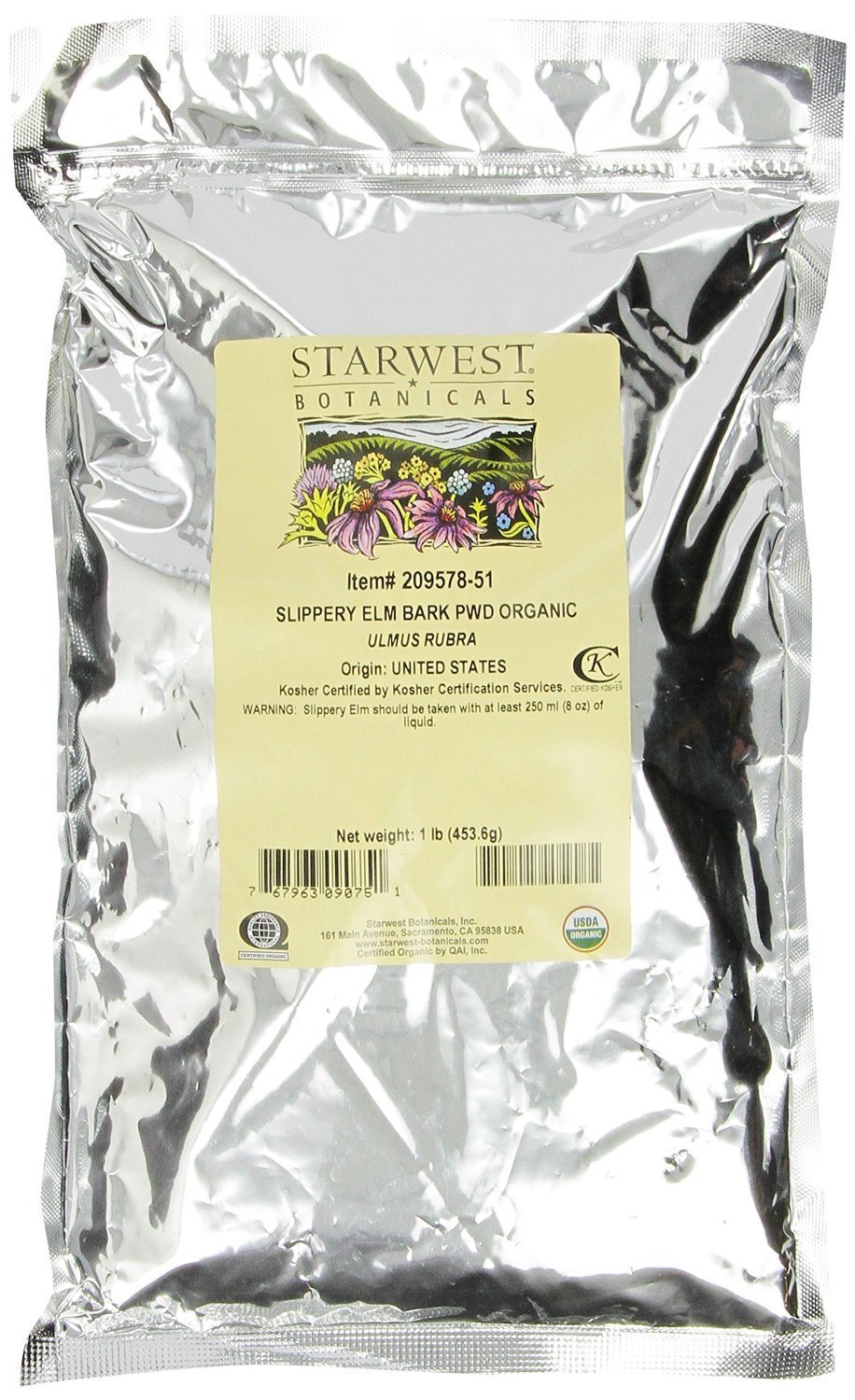Starwest Botanicals Organic Slippery Elm Bark Powder, 1 lb Bag N3 free ...