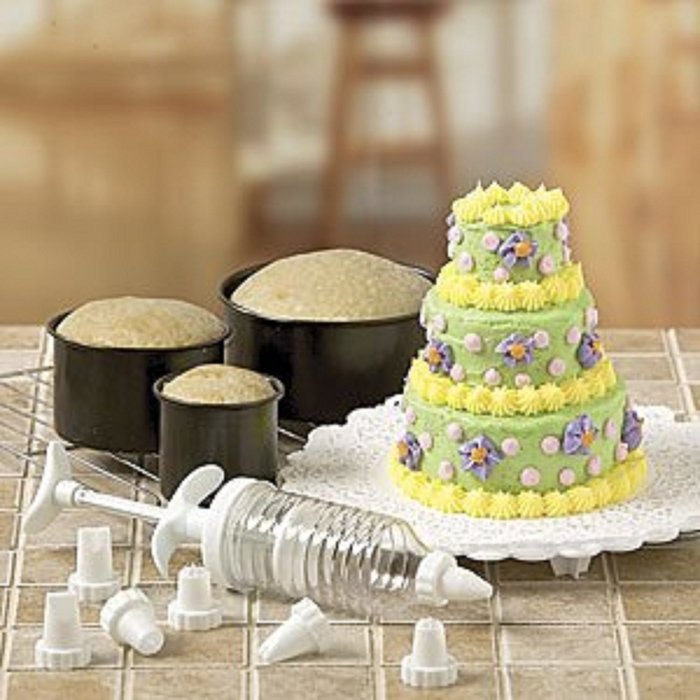 6PC MINI-TIERED CAKE PAN SET WITH DECORATING ACCESSORIES (TOTAL 14PC ...