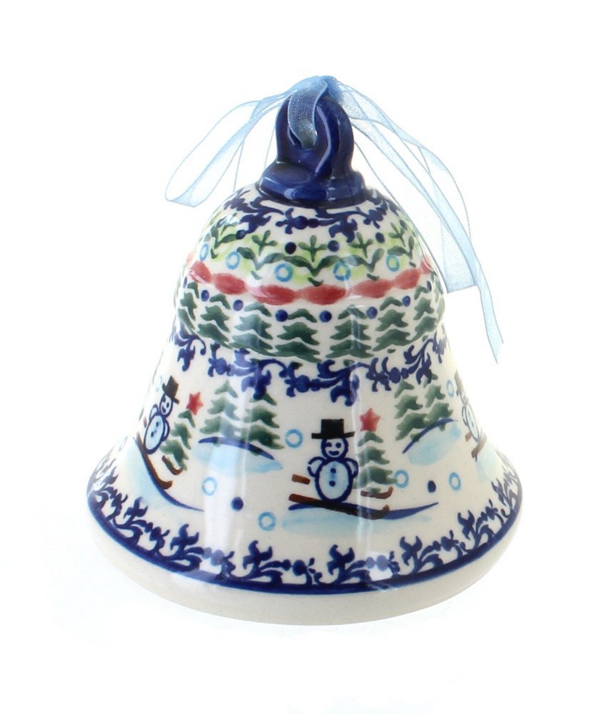 Polish Pottery Skiing Snowman Large Bell free image download