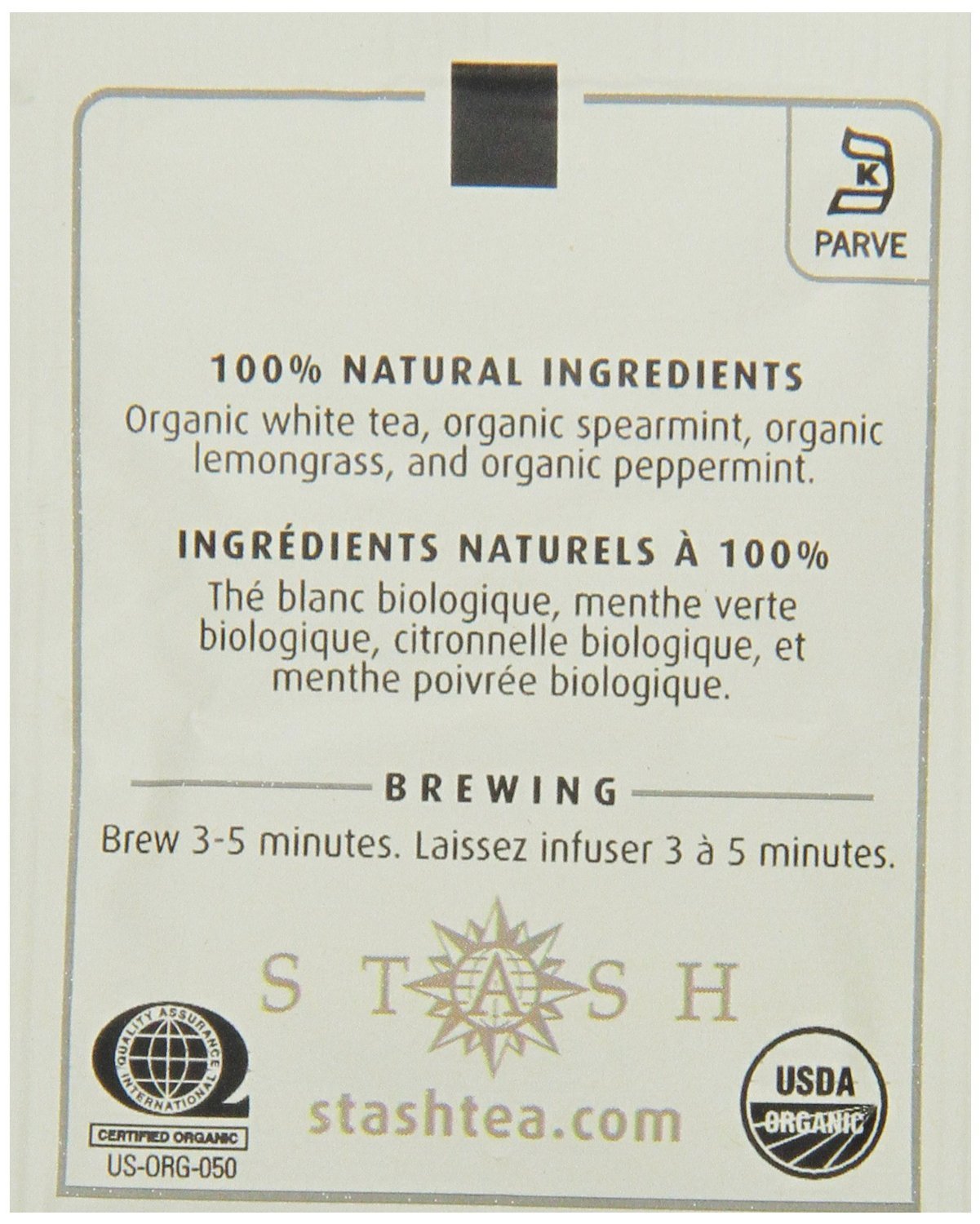 Stash Tea Organic Tea Bags in Foil, White Tea with Mint, 100 Count N4 ...